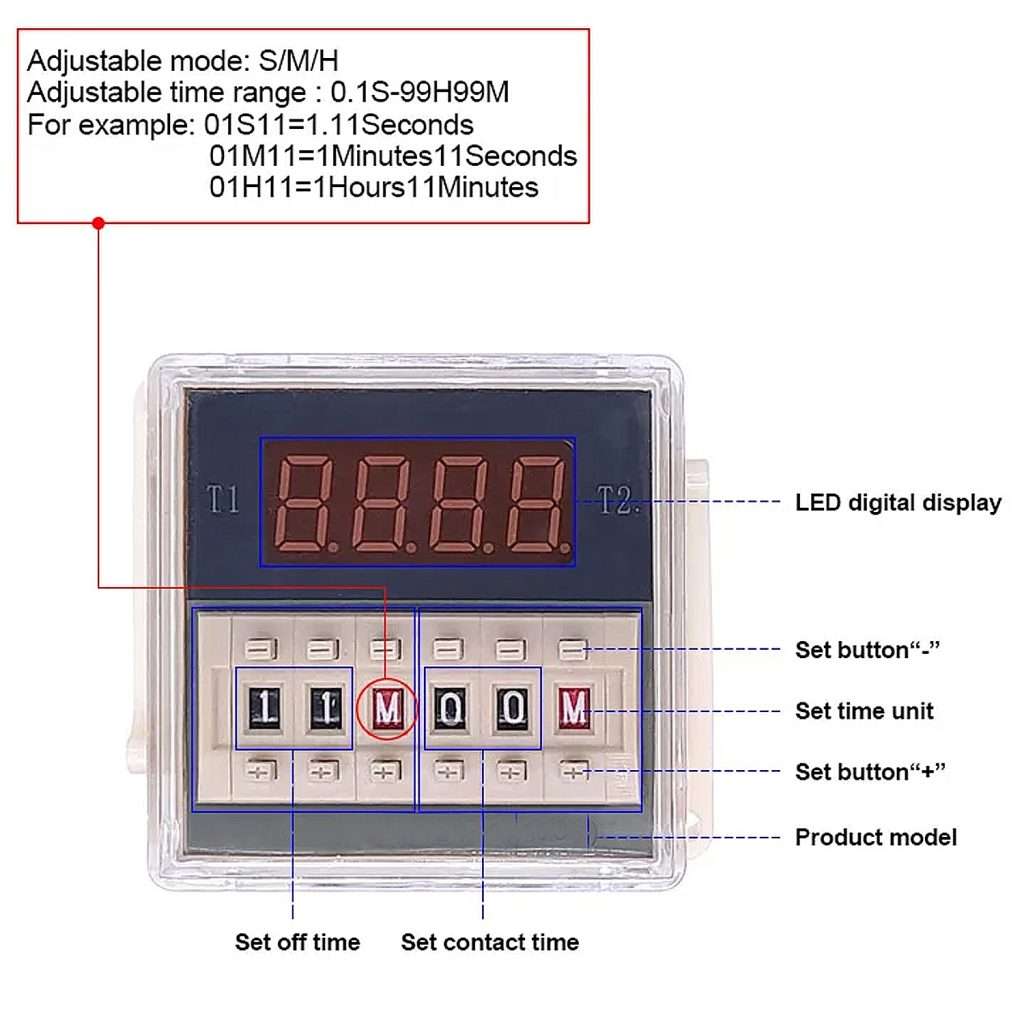 DH48S-S Digital Time Delay Relay AC 220V Repeat Cycle SPDT with Socket ...